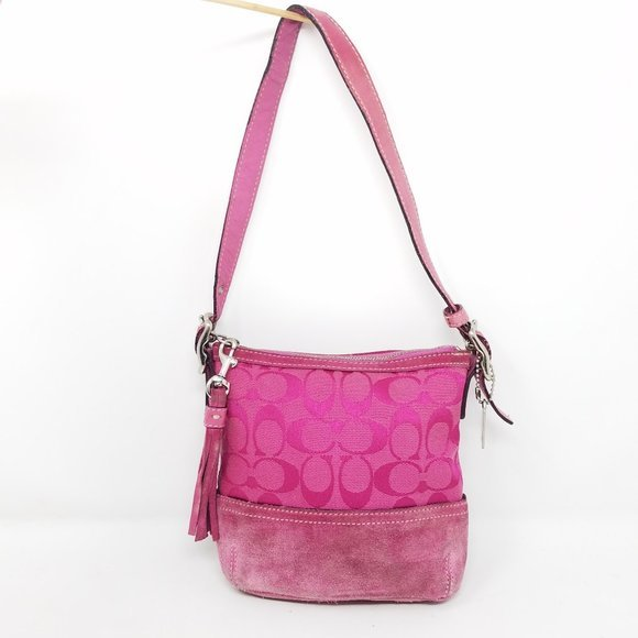 Coach | Bags | Coach Bag Hot Pink Logo Fabric And Suede Small Shoulder ...